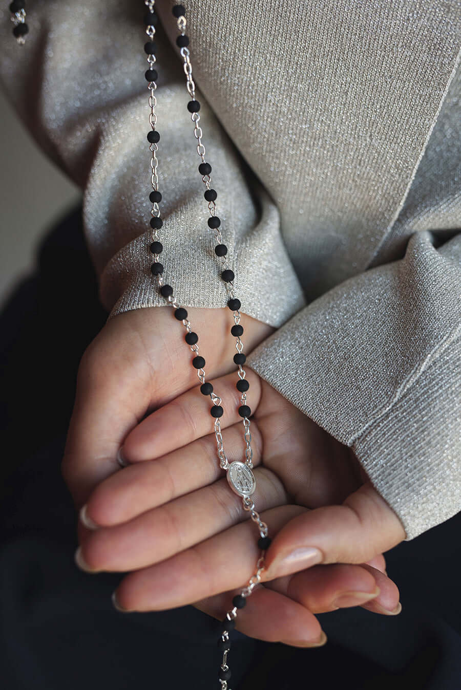 VOLCANIC LAVA BEADS ROSARY - SILVER – The Grace